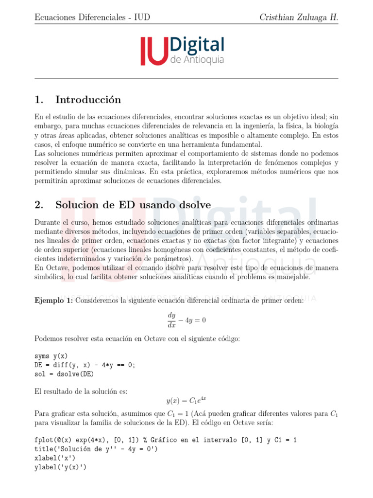 Soluciones Numéricas en Octave | PDF | Ecuaciones | Ecuaciones diferenciales