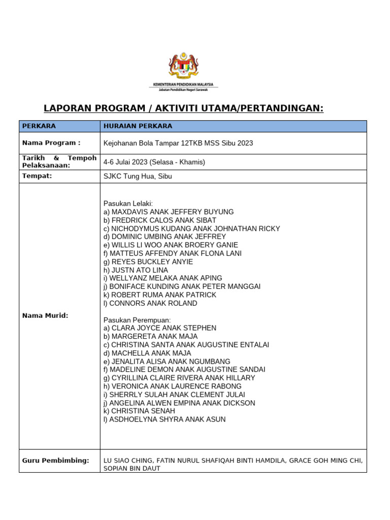 TEMPLATE OPR KBAT - Pertandingan Bola Tampar | PDF