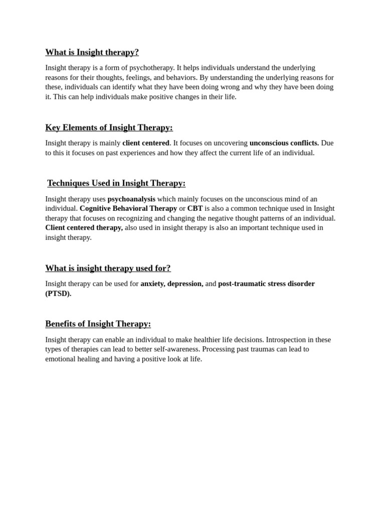 Evaluation of Insight Therapy | PDF | Psychotherapy | Cognitive Behavioral Therapy