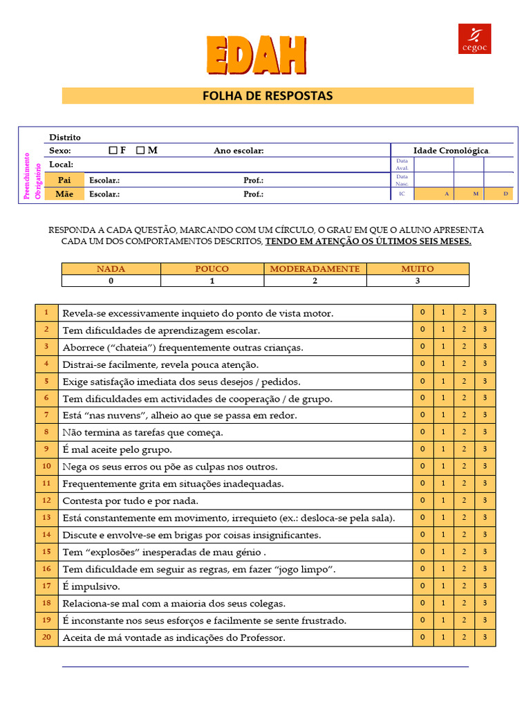 Folha - Respostas - EDAH - 281 - 29 | PDF
