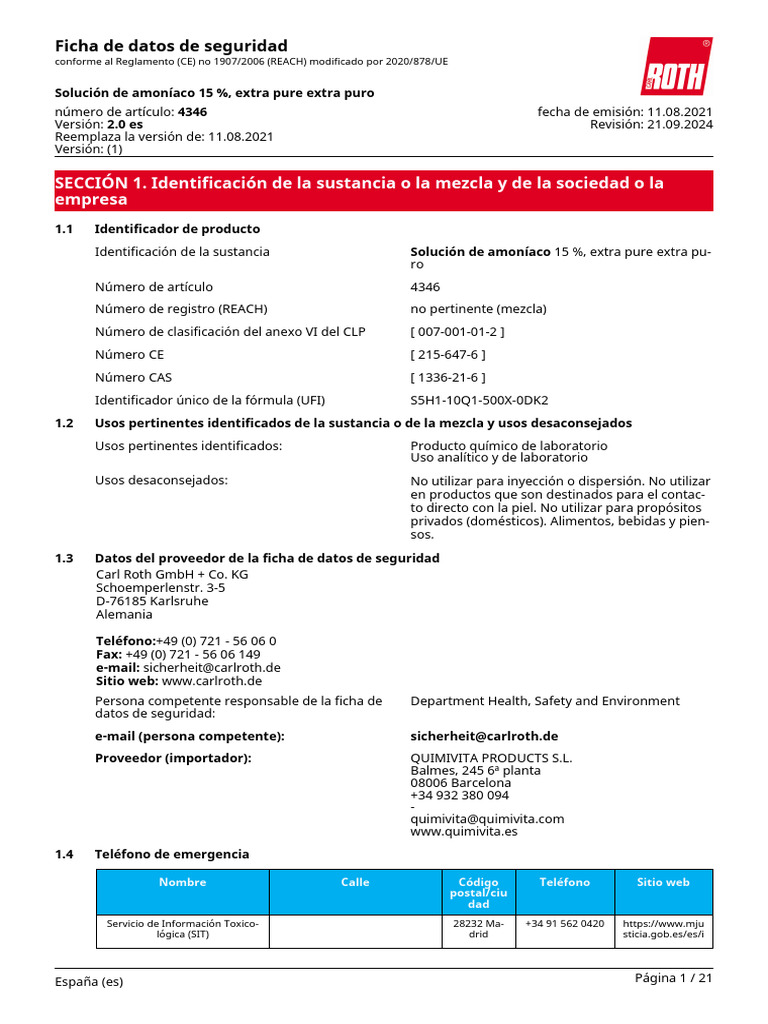 Amoniaco FS | PDF | Agua | Toxicidad