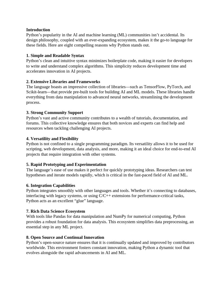 Reasons Why Python is Good for AI and ML | PDF | Machine Learning | Python (Programming Language)