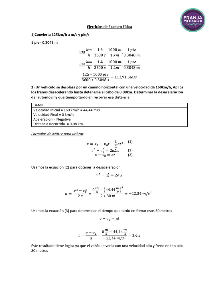 Ejercicios de Examen Física | PDF | Velocidad | Fenomeno fisico