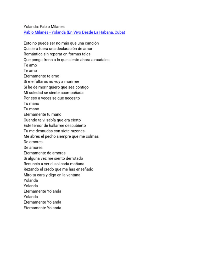 "Yolanda: Canción de Amor de Pablo Milanés" | PDF