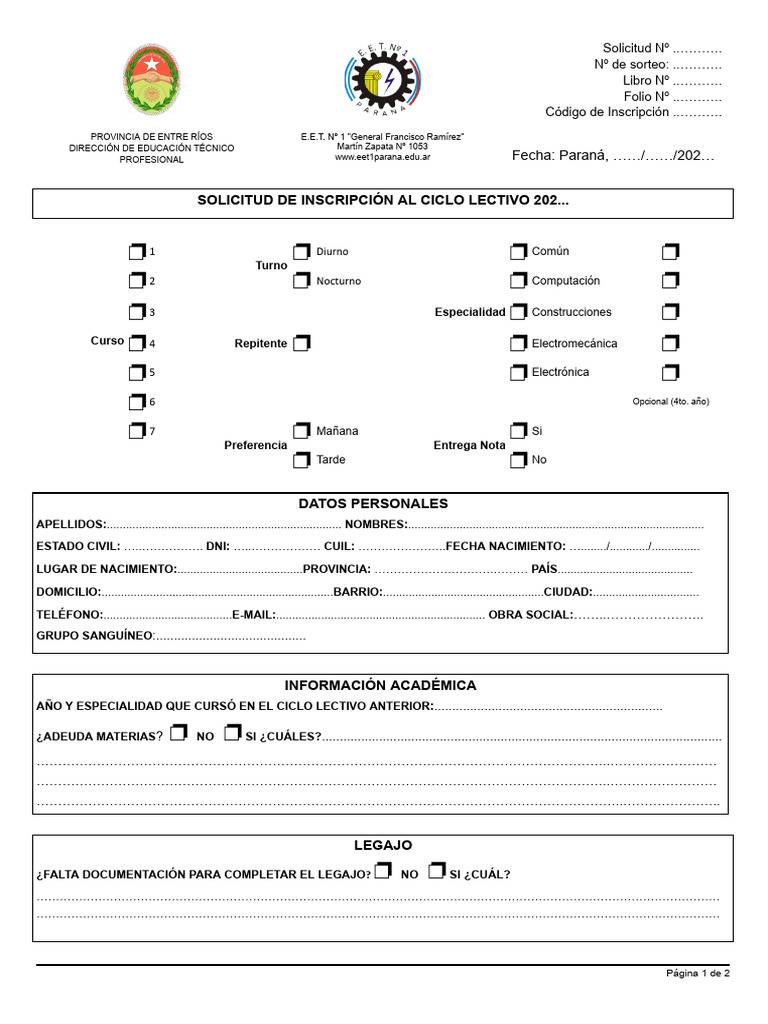 FUI Formulario Inscripcion | PDF