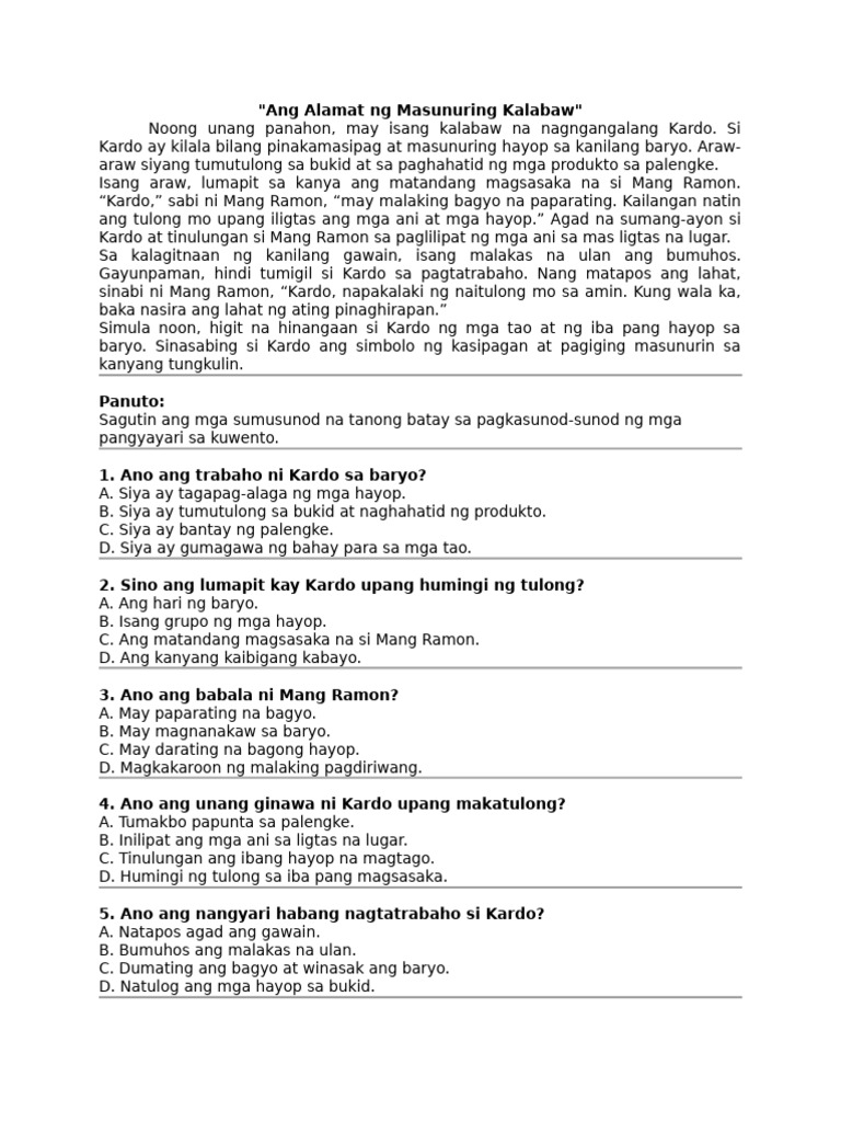 Ang Alamat NG Masunuring Kalabaw | PDF