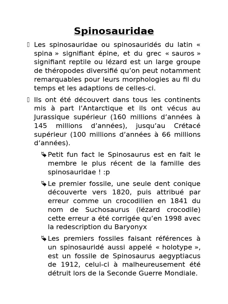 Les Spinosauridae : caractéristiques et histoire | PDF | Archosauriens ...
