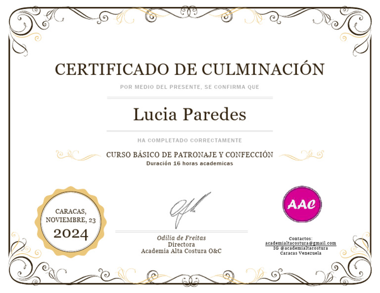 Certificado Basico 20241123 - Lucia Paredes | PDF