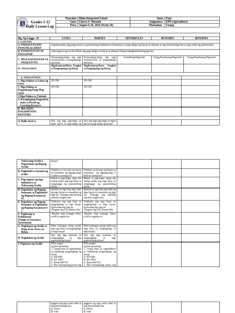 DLL - Epp Agri 4 - Q1 - W9 | PDF