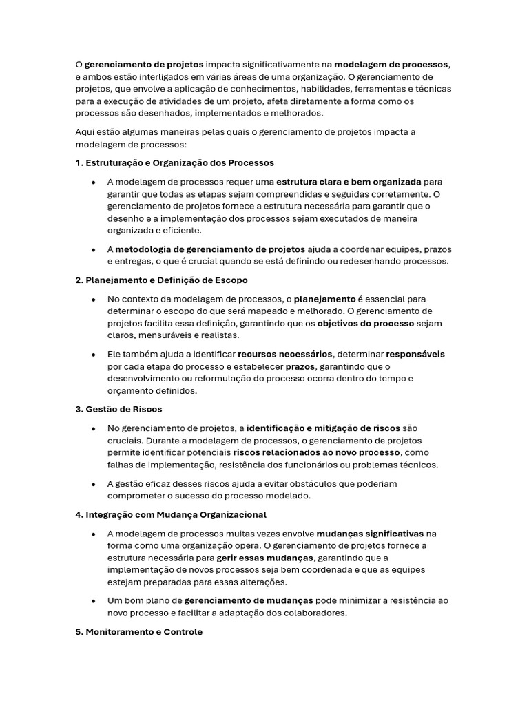 O Gerenciamento de Projetos e A Modelagem de Processos | PDF | Gestão de projetos | Business