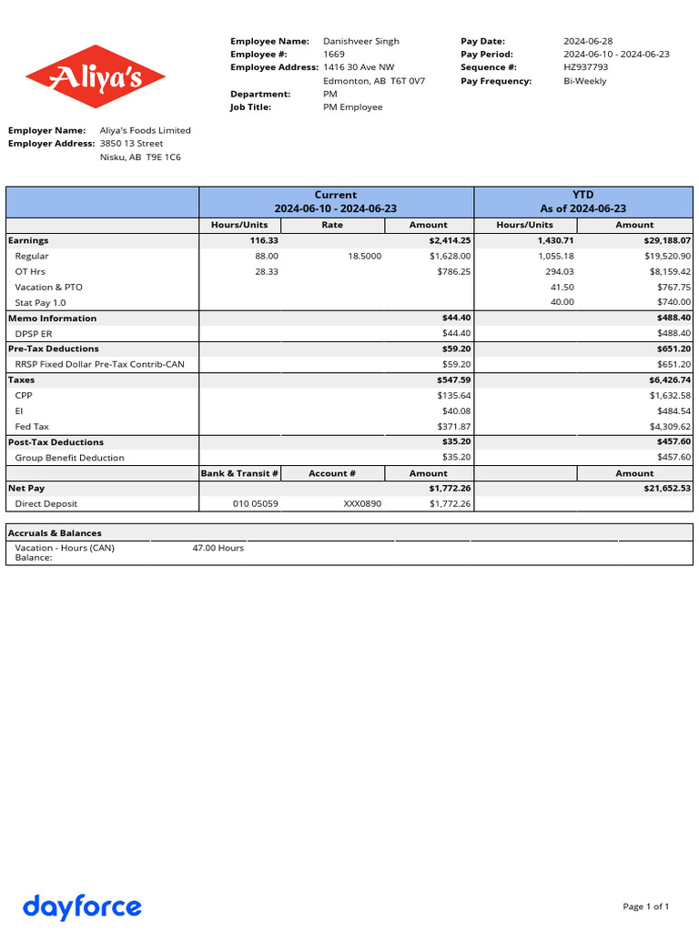 Earnings Statement 28 06 2024 104063 | PDF | Taxes | Government Finances