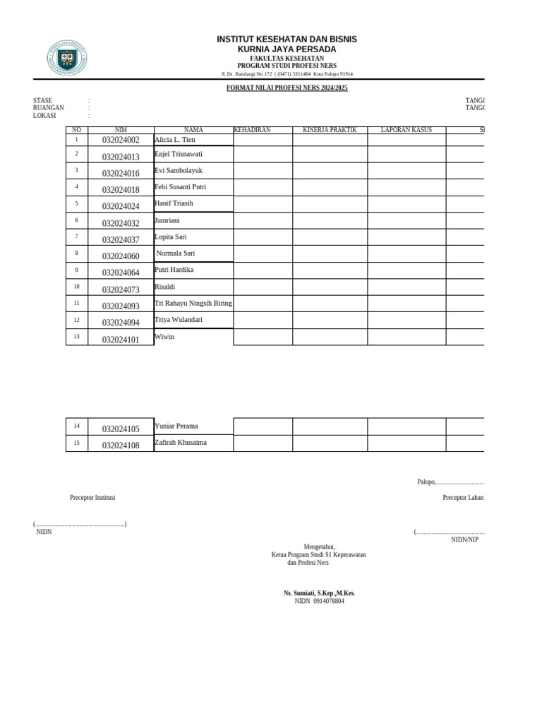 Format Nilai Profesi Ners Terbaru | PDF