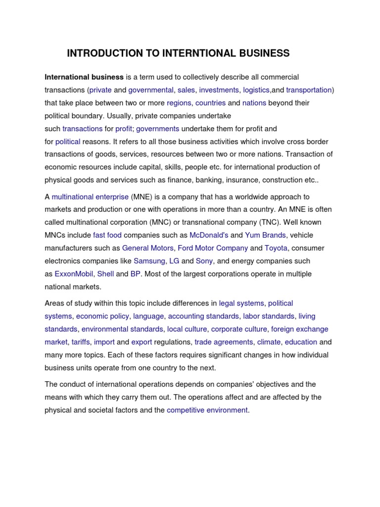 Introduction To Interntional Business | PDF | International Business ...