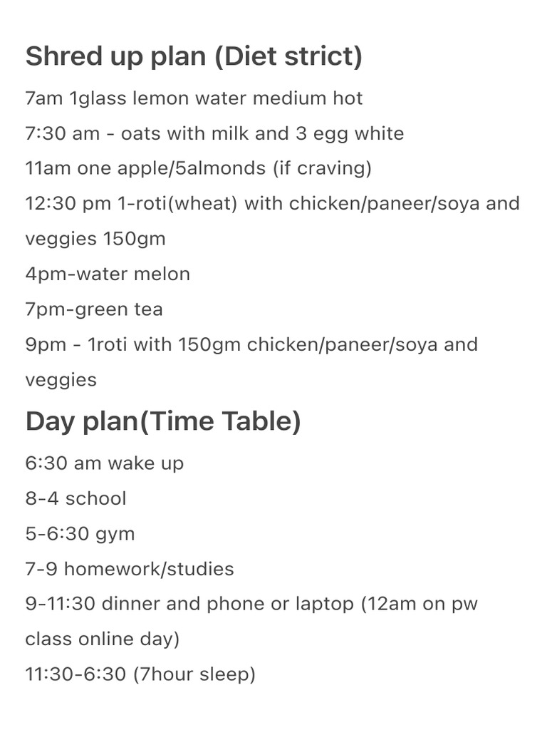 Shred Up Plan (Diet Strict) | PDF