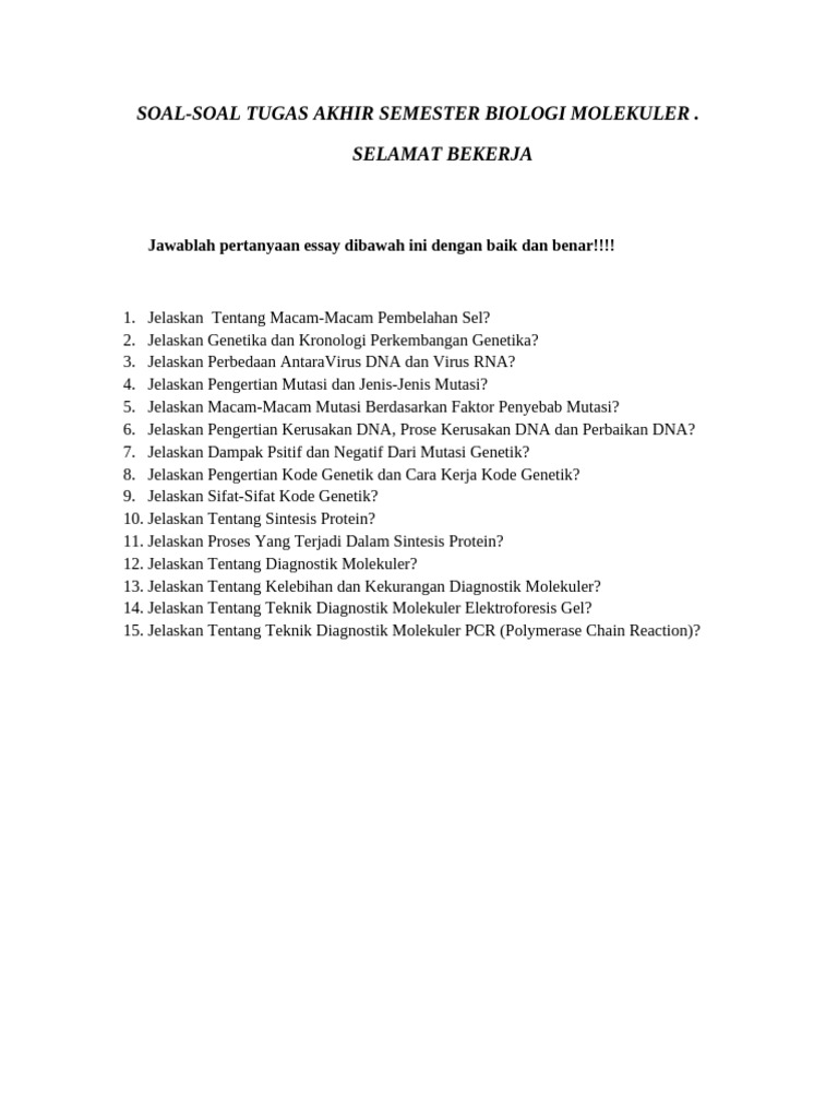 Soal Tugas Akhir Semester Biologi Molekuler | PDF