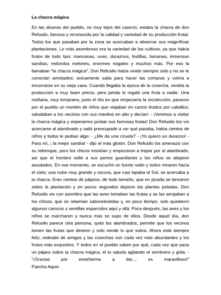 La Chacra Mágica: Un Cuento Transformador | PDF