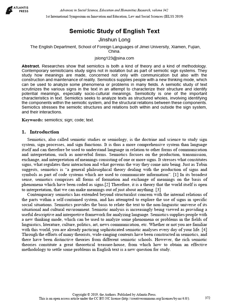 Semiotic Study of English Text: Jinshun Long | PDF | Semiotics | Semantics