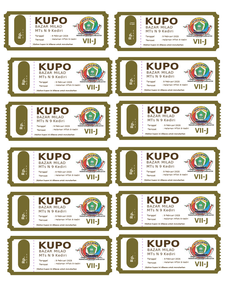 Kupon Jajan Bazar Milad MTsN 9 Kediri | PDF