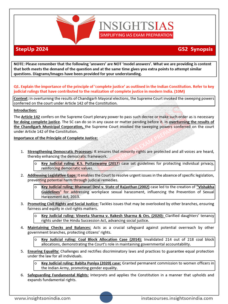 STEP-UP-Mains-TS-2024-GS 2 (Round 2) - Synopsis | PDF | Due Process | Malnutrition