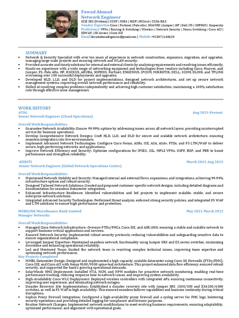 Fawad Ahmad-Network Engineer | PDF | Computer Network | Security