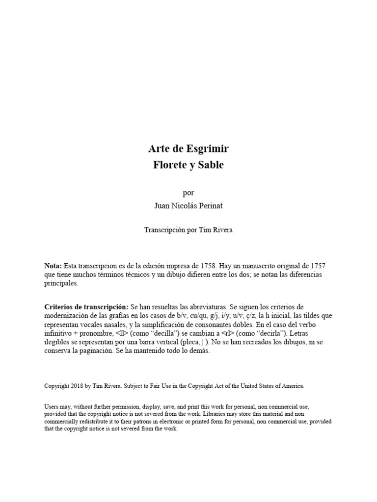 Arte de Esgrimir: Florete y Sable | PDF | Esgrima | Mano