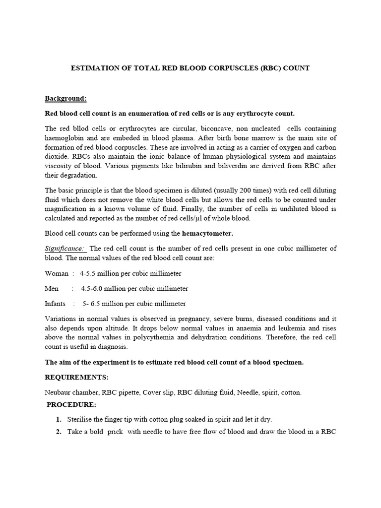 Enumeration of Total Red Blood Corpuscles | PDF | Red Blood Cell ...