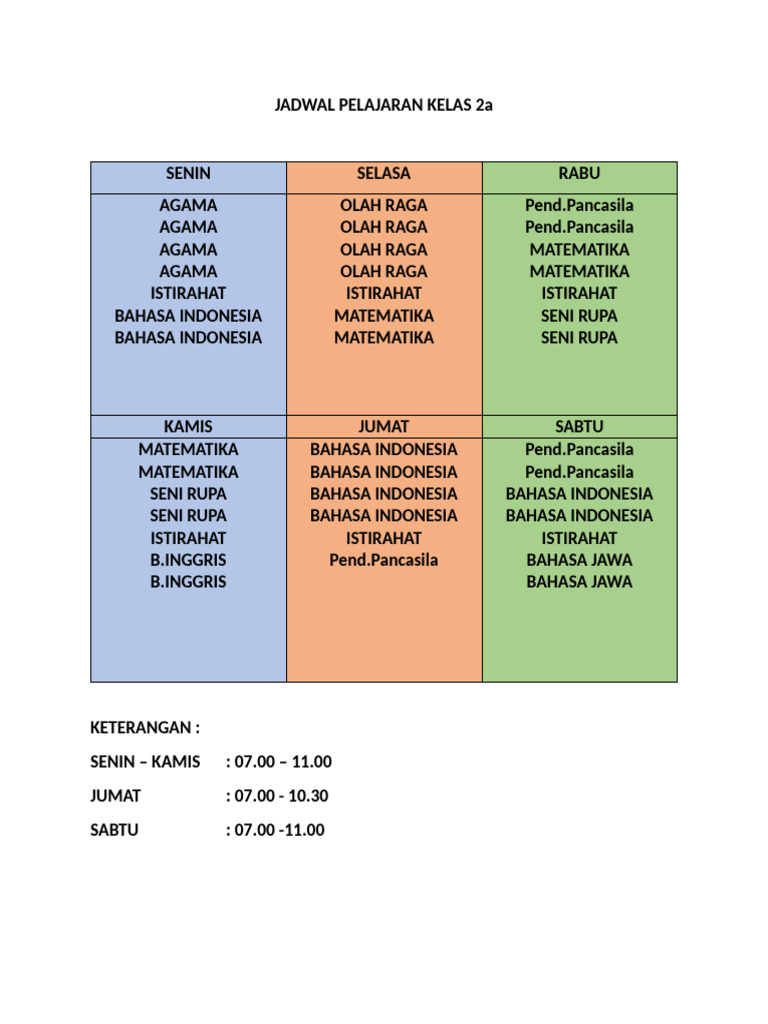 JADWAL PELAJARAN KELAS 5B | PDF