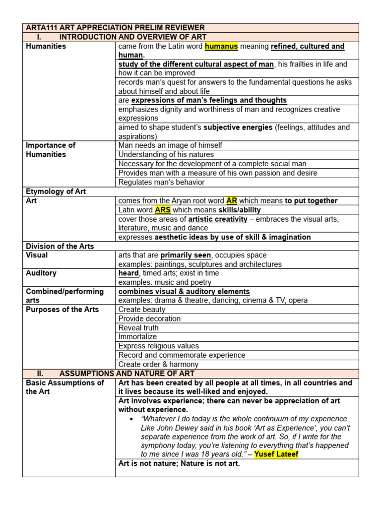 Arta Prelim | PDF | Color | The Arts