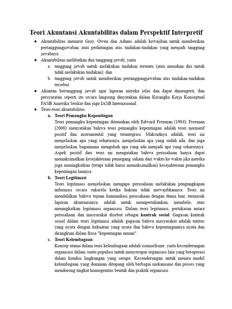 Teori Akuntansi Akuntabilitas Dalam Perspektif Interpretif | PDF