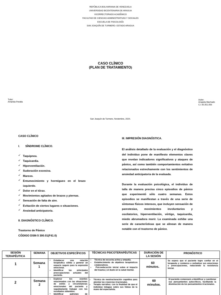 Caso Clínico Y Plan De Tratamiento Pdf Terapia De Conducta 8116