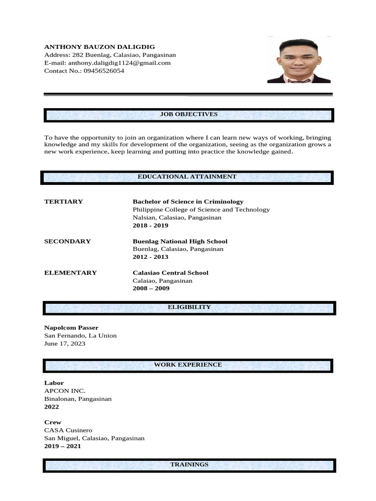 Anthony Daligdig Resume | PDF