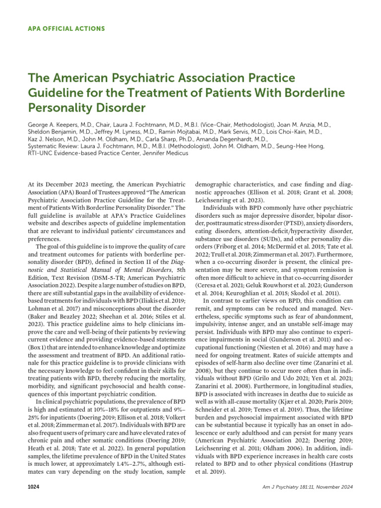 The American Psychiatric Association Practice Guideline For The ...