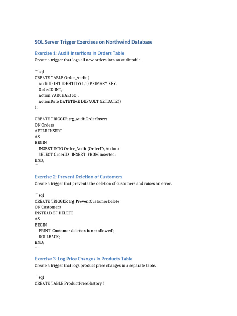Northwind Trigger Exercises | PDF