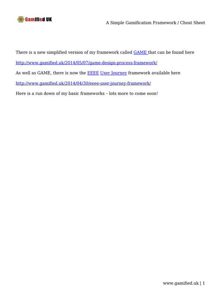 A Simple Gamification Framework - Cheat Sheet | PDF | Human Communication