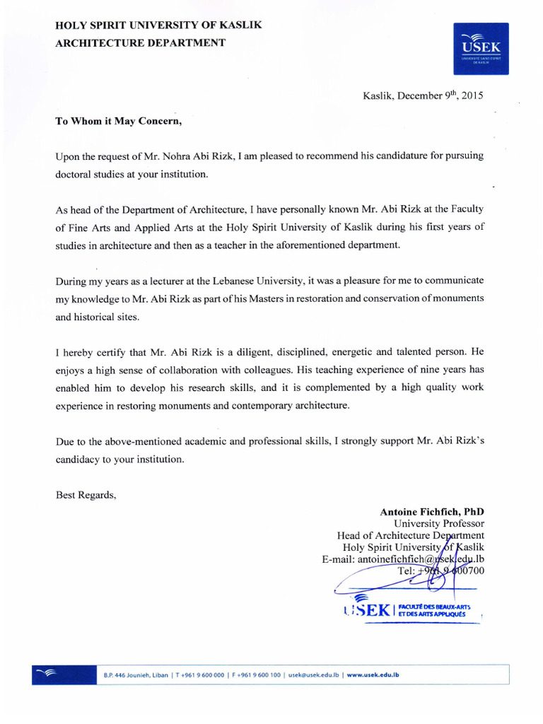 Sample of Recomendation Letter 1 | PDF