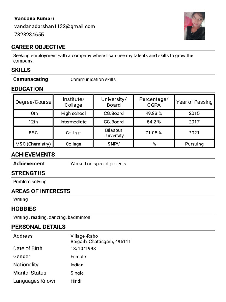 Resume_Vandana Kumari_Format1-2 | PDF