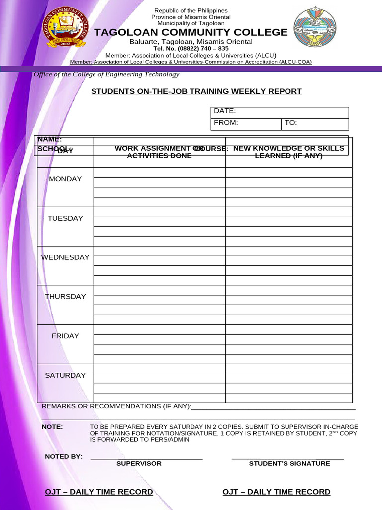 2023.02.01 Weekly Report and DTR | PDF