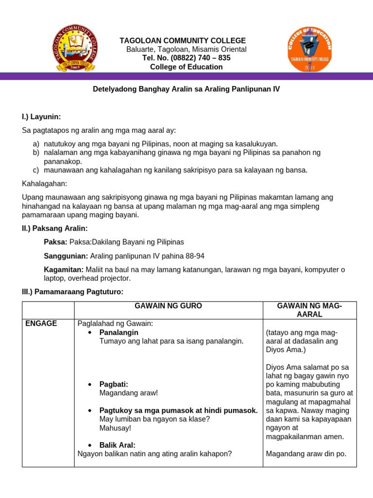 Banghay Aralin Sa Araling Panlipunan IV | PDF