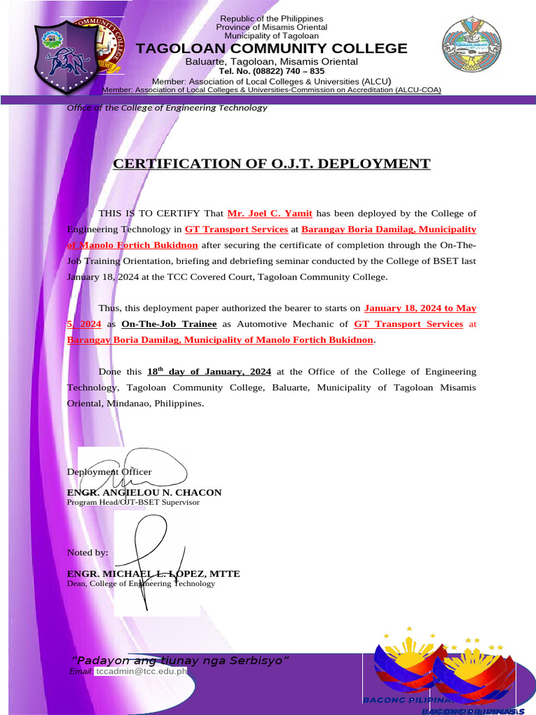 2024.01.18 Deployment Certificate | PDF