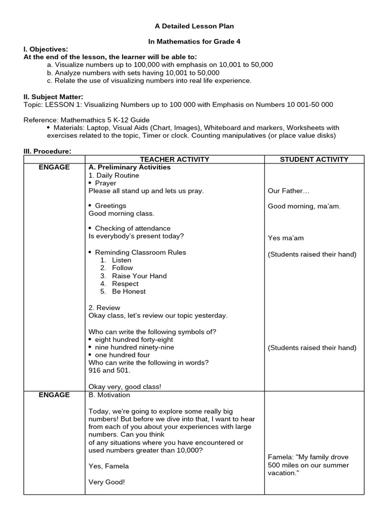 A Detailed Lesson Plan Math 4 | PDF | Lesson Plan | Behavior Modification