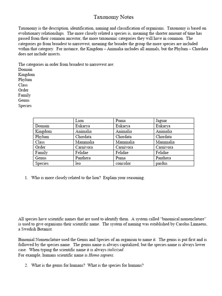 Taxonomy Notes | PDF