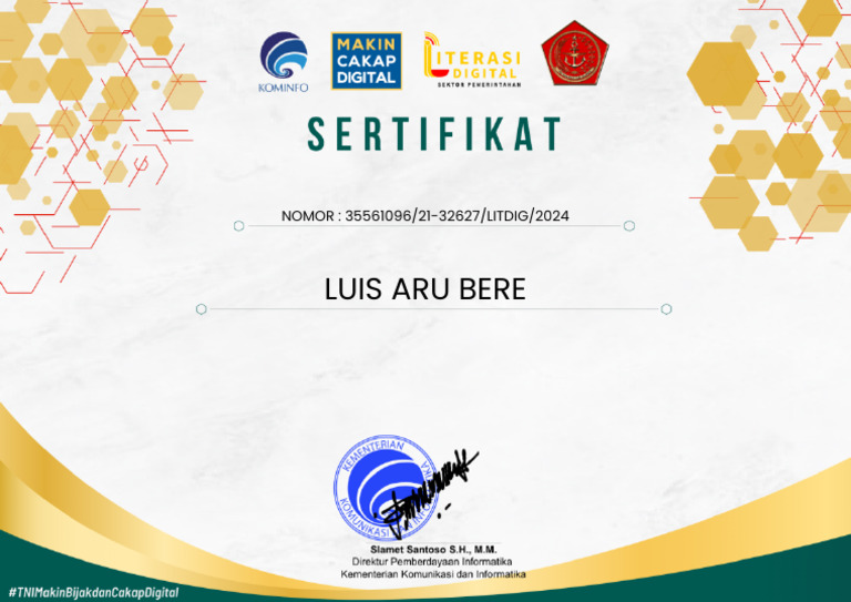 Sertifikat Peserta Literasi DigitalNOMOR - 35561096 - 21-32627 - LITDIG - 2024 | PDF