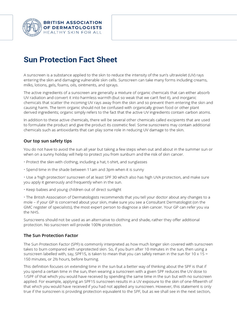 Sun Protection Fact Sheet | PDF | Sunscreen | Ultraviolet
