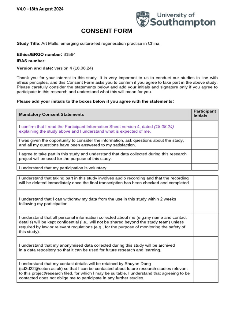 Informed Consent Form for Art Malls Study | PDF | Consent