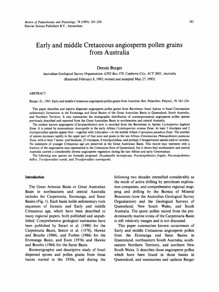 Burger.1993.Early and Middle Cretaceous Angiosperm Pollen Grains | PDF ...
