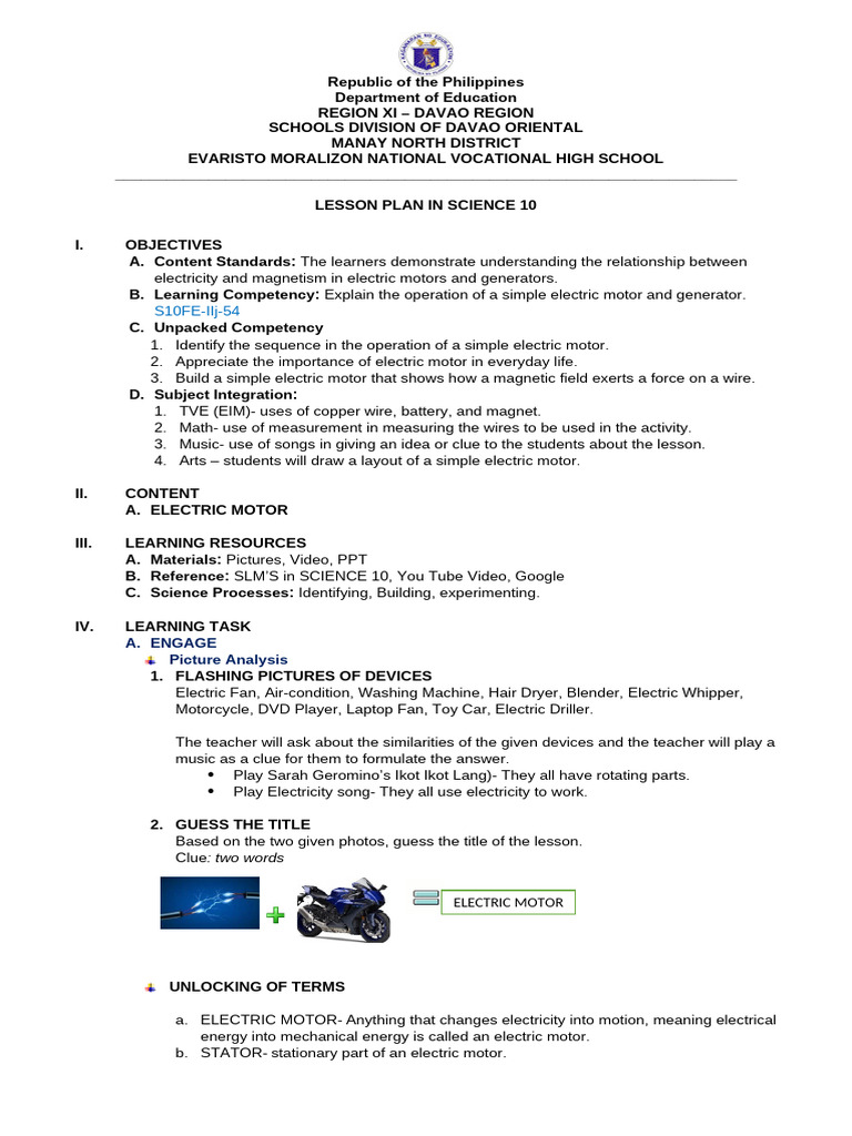 electric motors lesson plan | PDF | Electric Motor | Electromagnetism