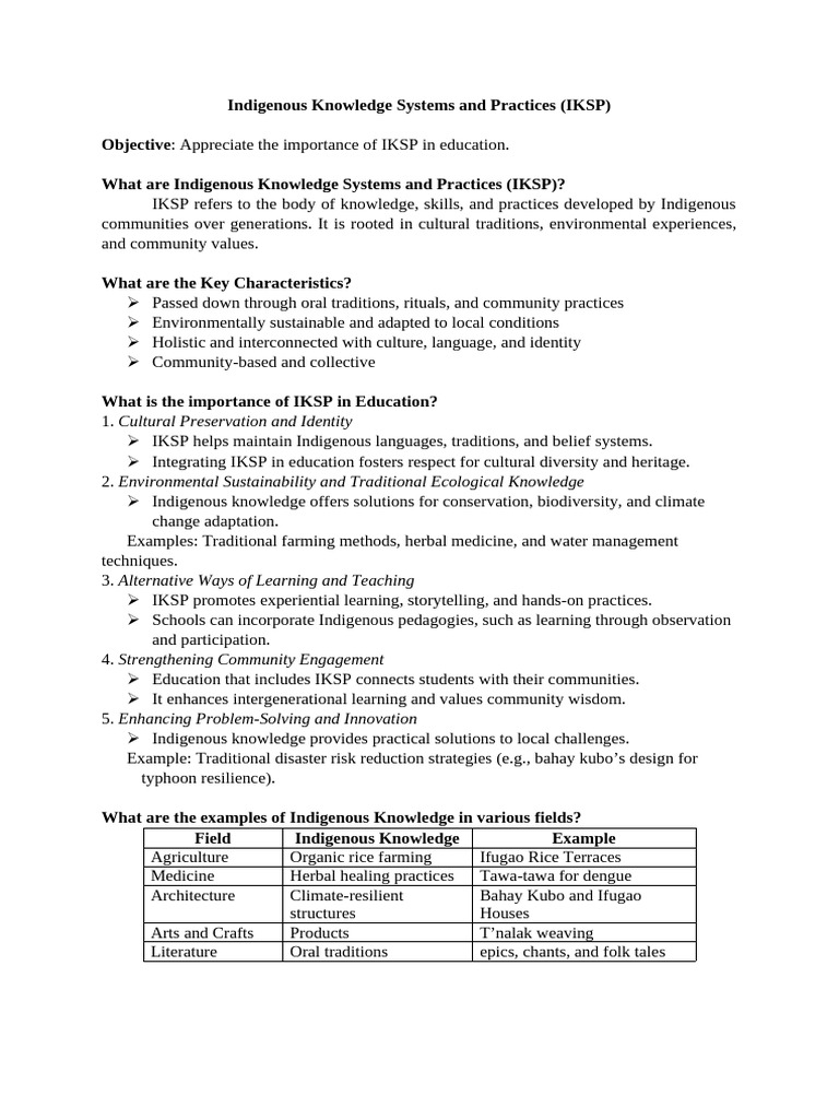 Indigenous Knowledge Systems and Practices - StudyGuide - Activity ...