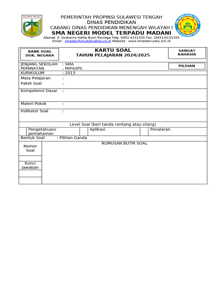 Format Kartu Soal Us 2025 | PDF