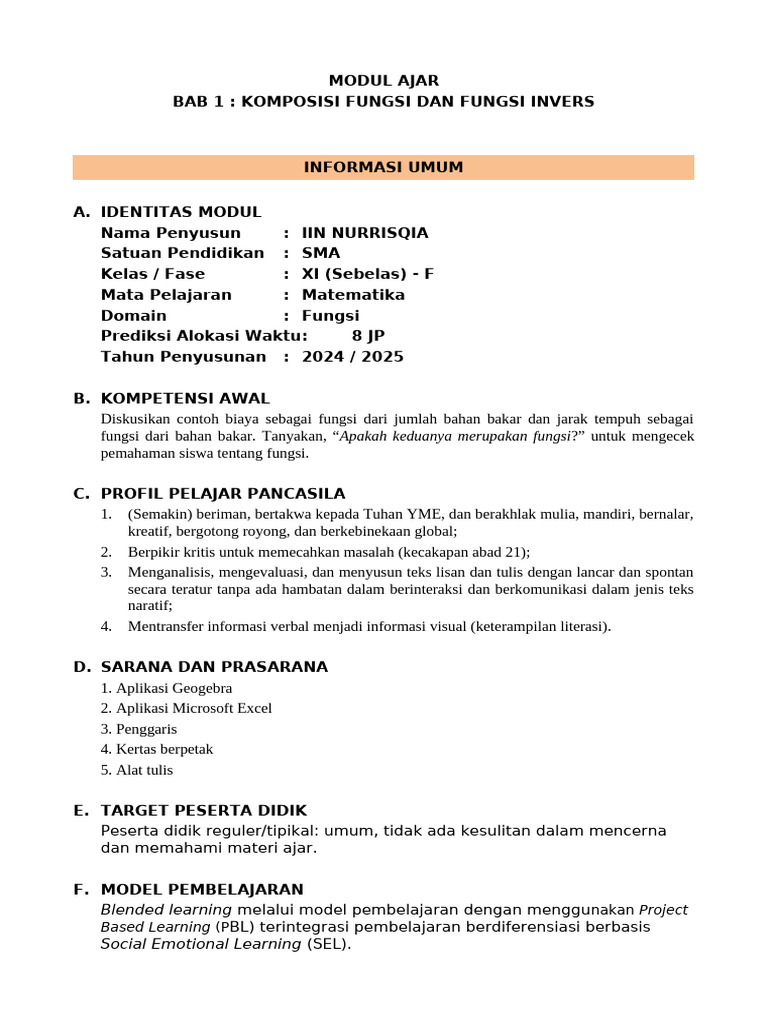 Modul Ajar Fungsi | PDF