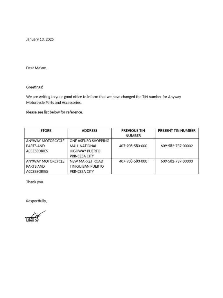 Anyway Motorcycle TIN Number Update | PDF